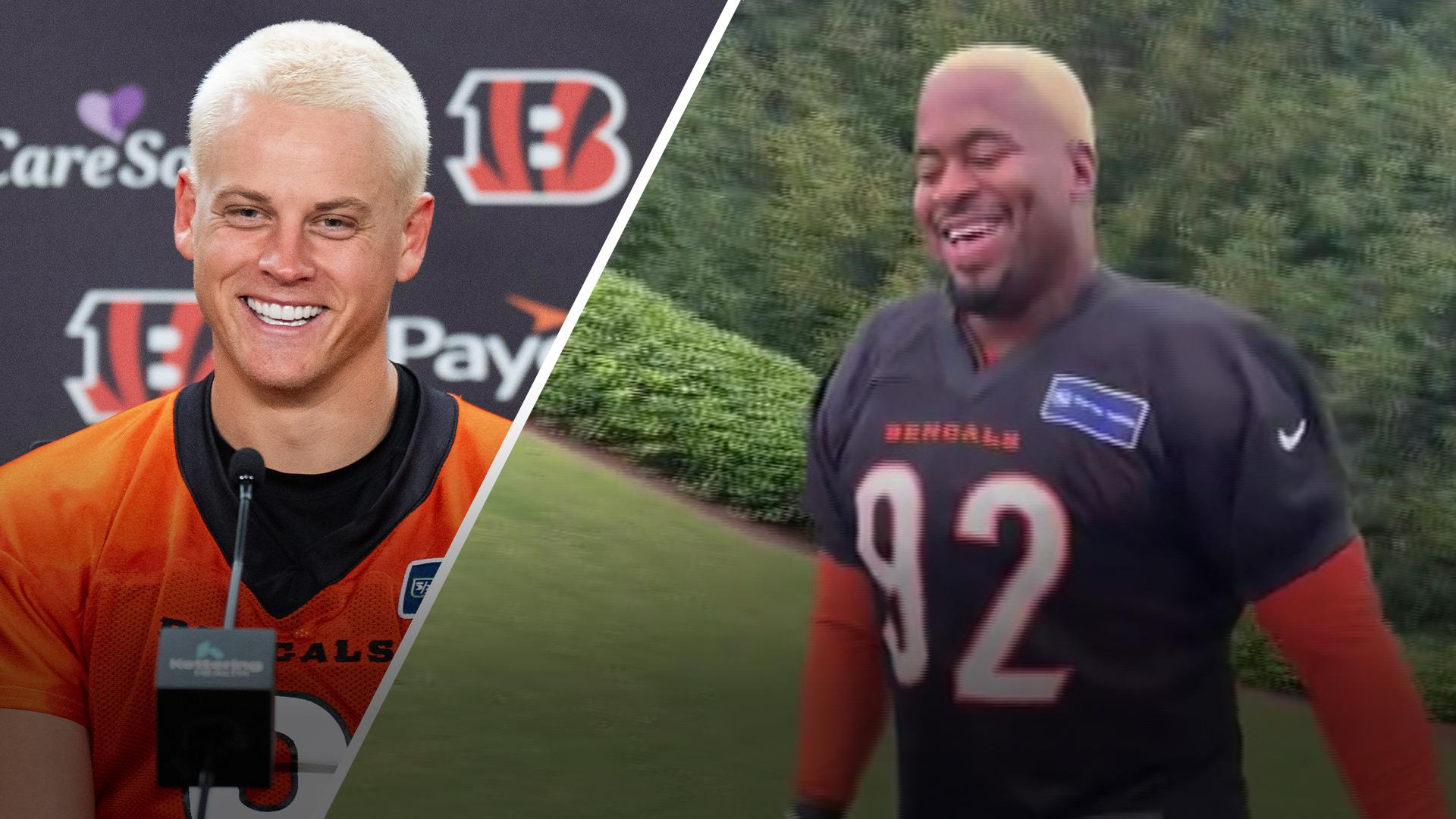 Must See: B.J. Hill matches Joe Burrow's bleached buzz cut - Video - TSN