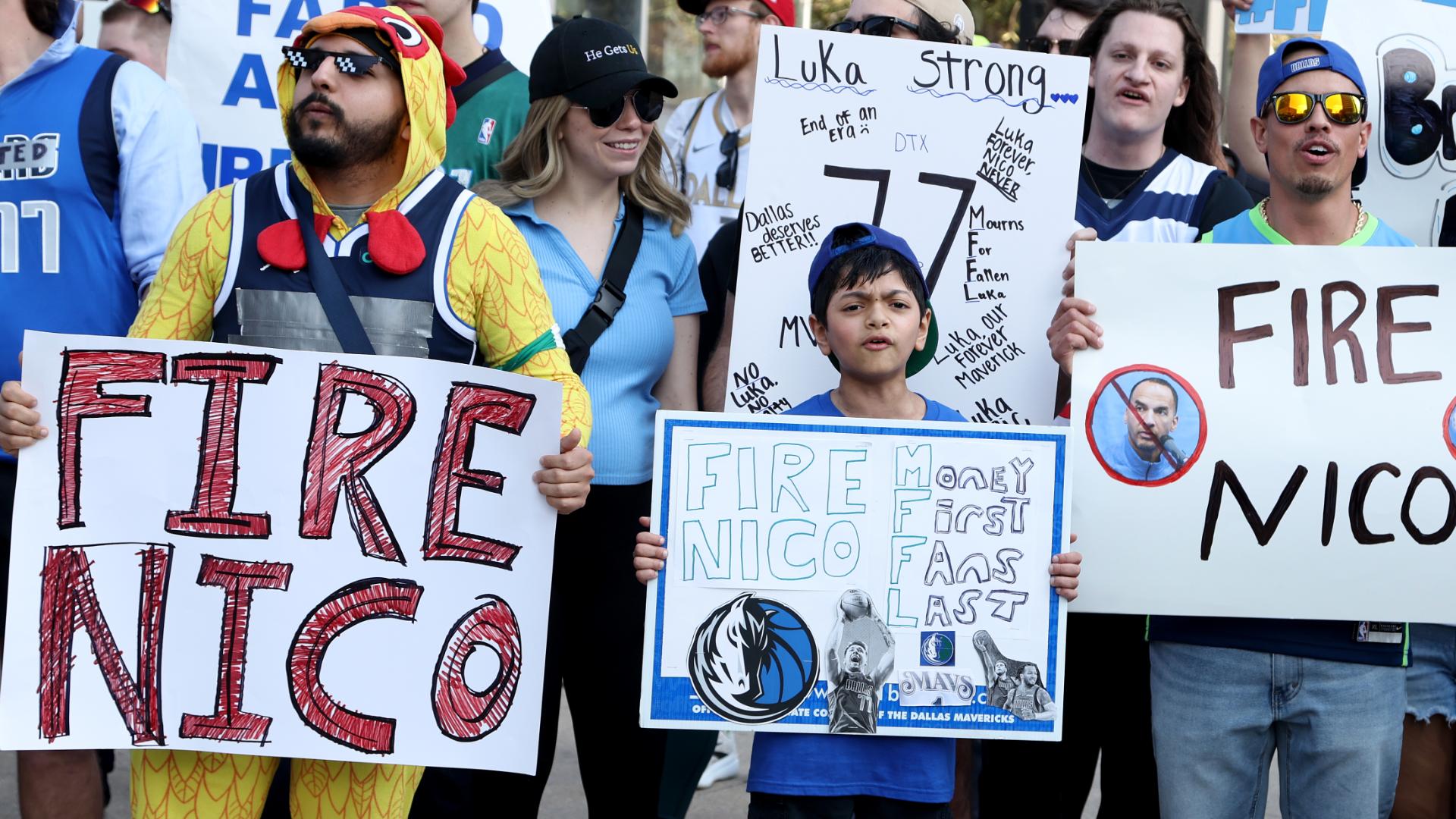Mavs fans protest Luka Doncic trade outside American Airlines Center ...