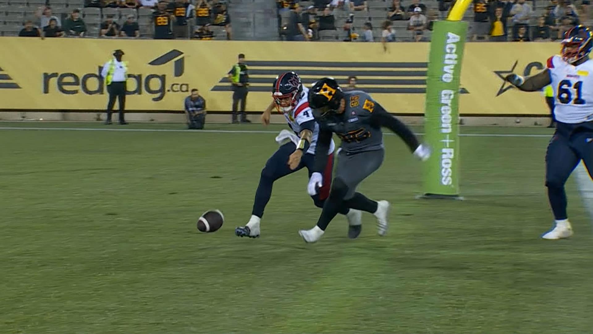 Bethel-Thompson can't control the snap and Howsare gets the loose ball ...