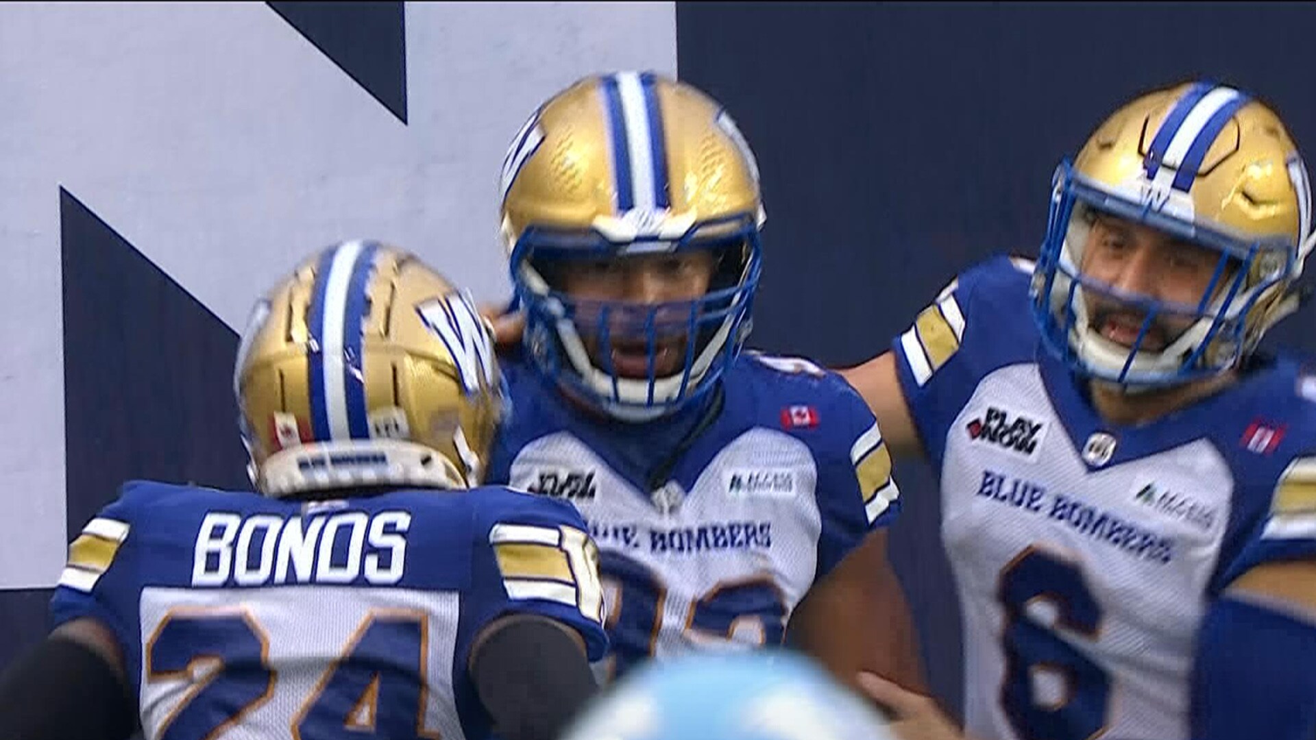 Bombers' defence comes up with a big play returning the fumble for a TD ...